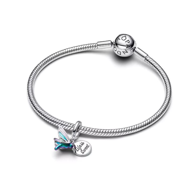 Pandora Hummingbird Double Dangle Charm sterling zilver met emaille