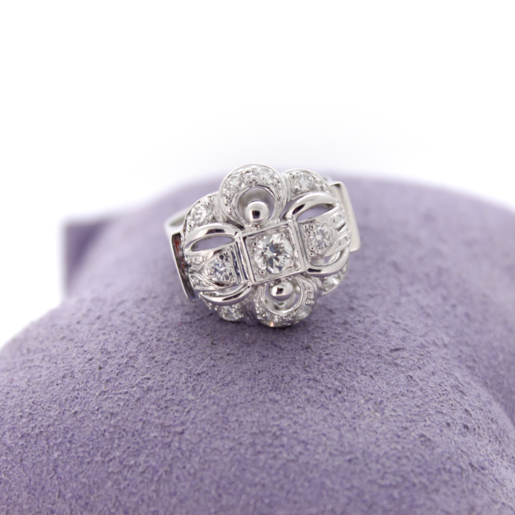 Pré-owned 18 karaat witgouden vintage ring met briljanten, Juwelier ...